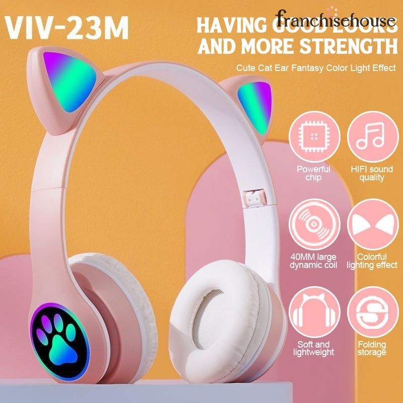 Jual Headset Kucing LED TWS Bluetooth 5.0 Headphone Extra Bass FM Radio ...