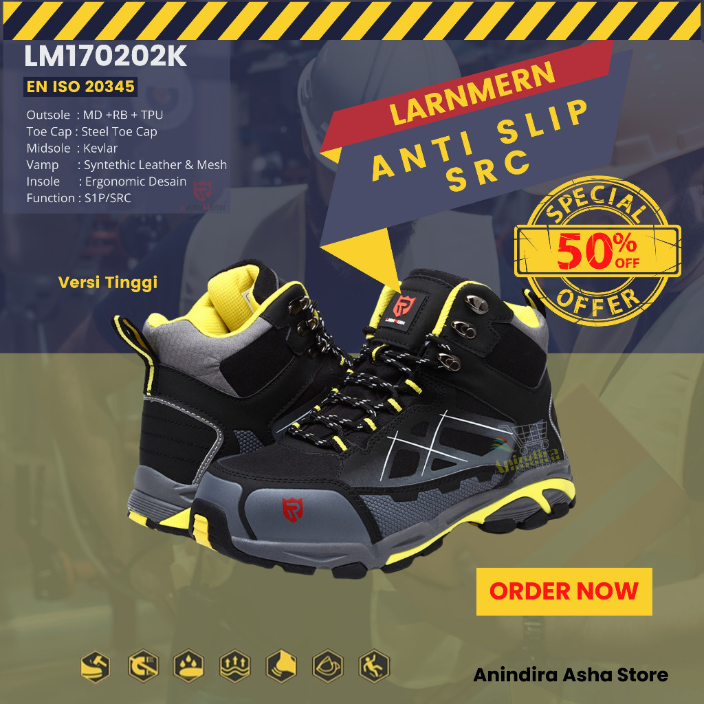 Jual LARNMERN Sepatu Safety Sneakers Model Boot Anti-Smashing Anti ...