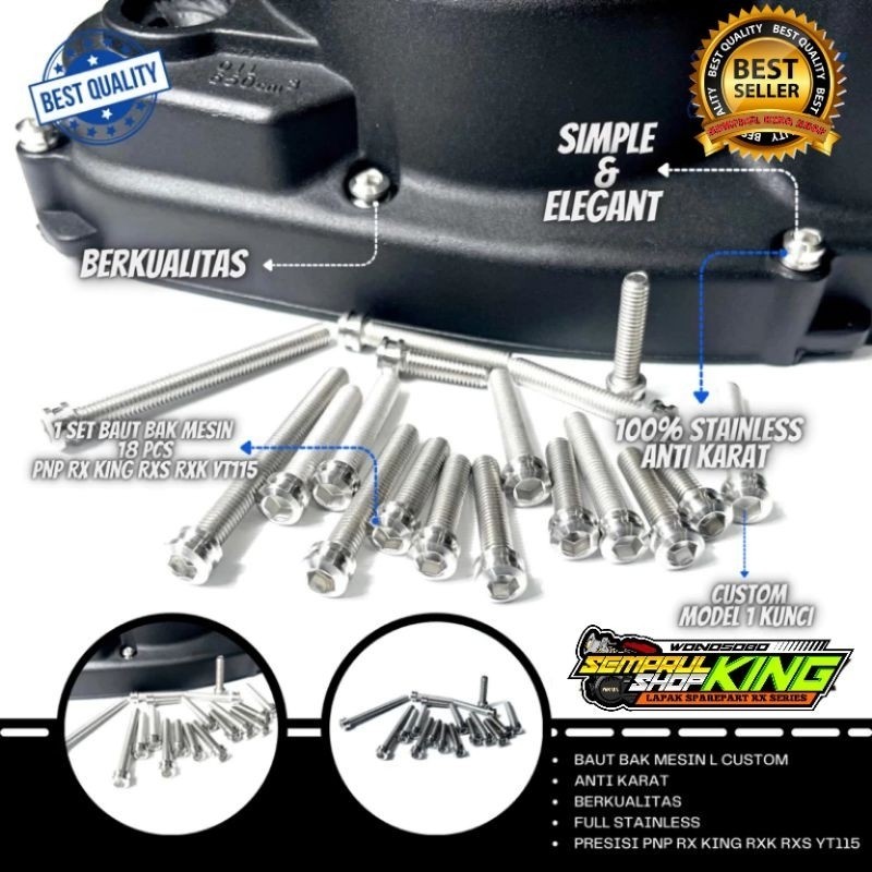 Jual Baut bak mesin Rx king baud bak kalter Rxking custom stenlis fullset | Shopee Indonesia