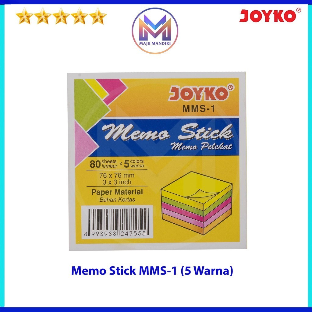 Jual Memo Stick Joyko MMS 1 / Stick Note / Kertas Memo Tempel 5 Warna ...