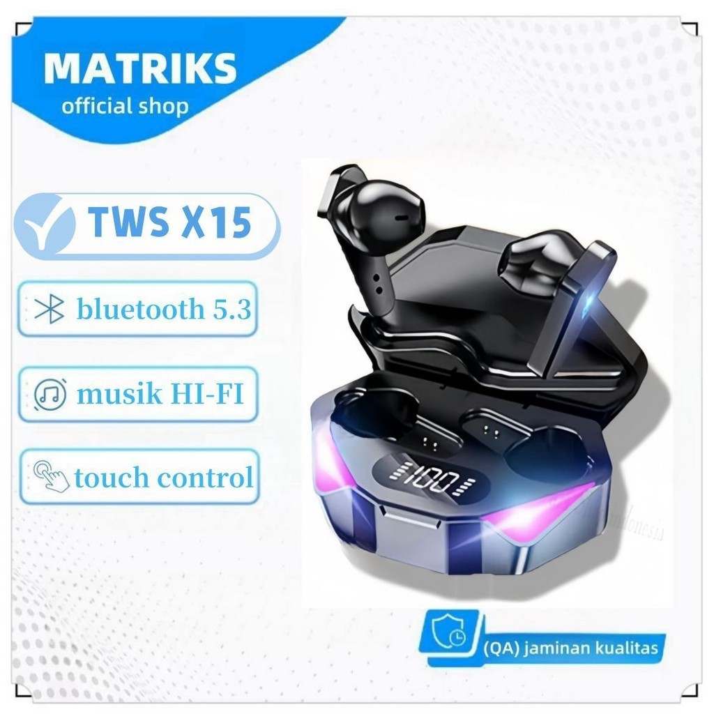 Jual Headset Gaming Bluetooth Nirkabel TWS X15 HI-FI Volume LED Volume ...