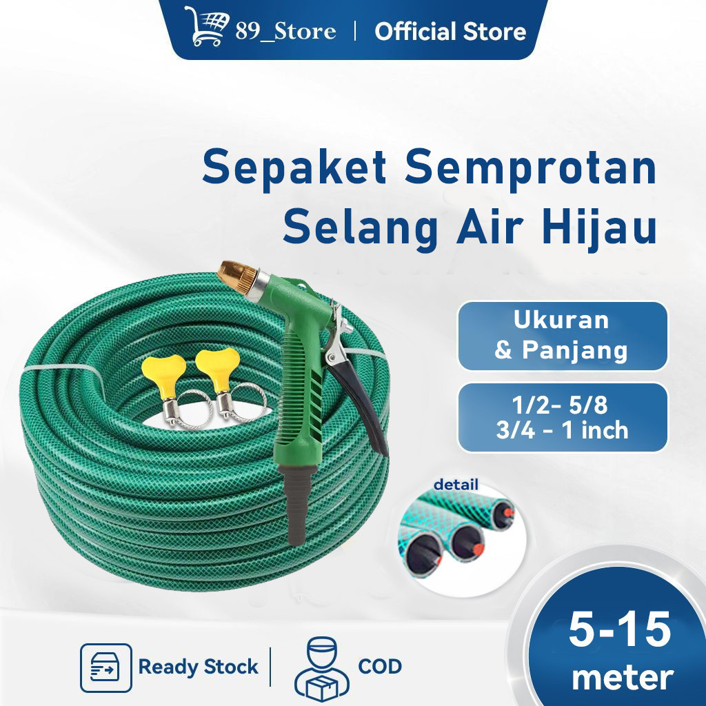 Jual PAKET SEMPROTAN SELANG AIR 15 METER 1/2 5/8 3/4 INCH HIJAU ANTI ...
