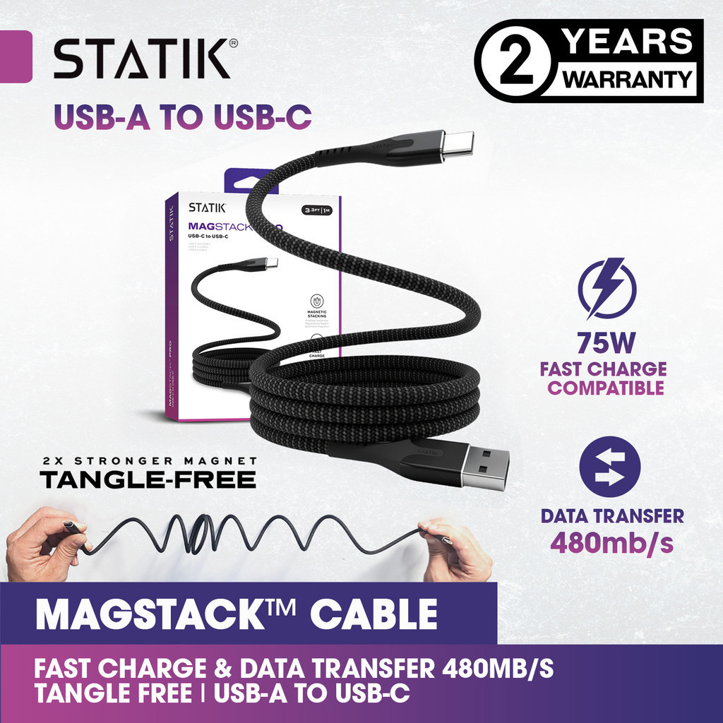Jual Static Magstack USB-A to USB-C Kabel Charger Magnetic retractable ...