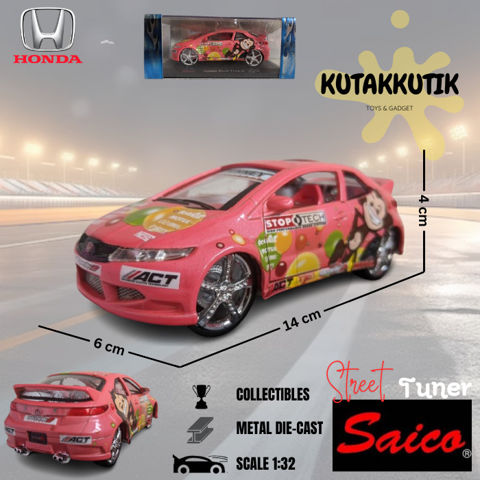 Jual Mainan Miniatur Saico Diecast Mobil Balap Sedan Honda Civic Type R ...