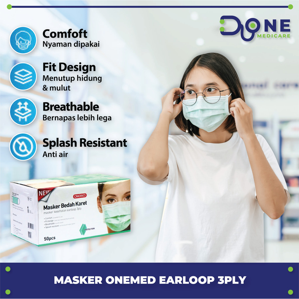 Jual Masker Onemed Surgical Masker Kesehatan Earloop isi 50pcs | Shopee ...