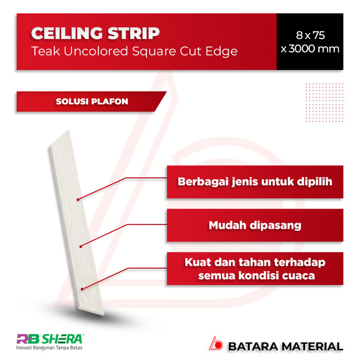 Jual RB Shera Ceiling Strip Teak Uncolored Square Cut Edge ...