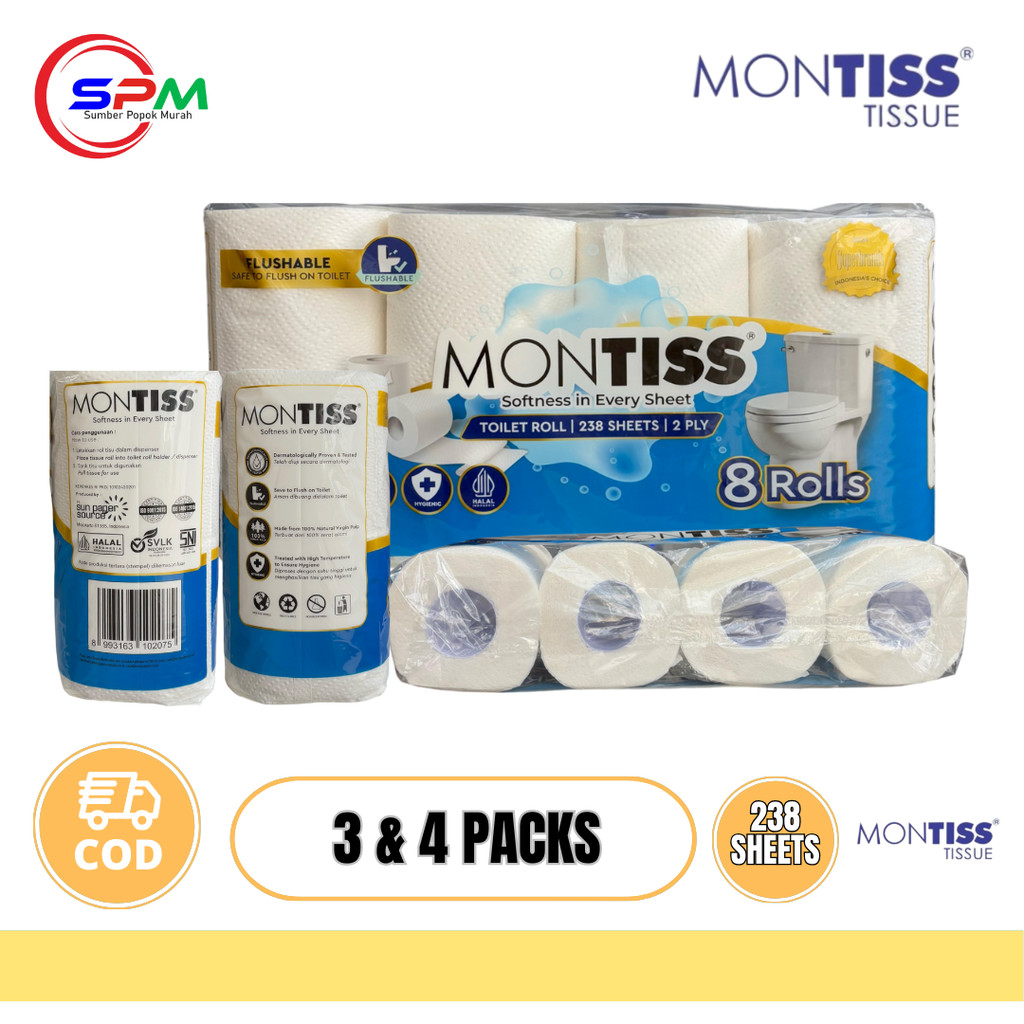 Jual [PAKET 3 DAN 4 PACKS] MONTISS TOILET ROLL 8 IN 1 238 SHEETS ...