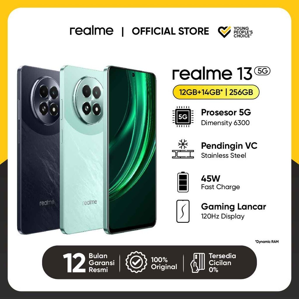 Jual RealMe 13 5G 12GB+256GB (Prosesor 5G Dimensity 6300 | Pendingin VC Stainless Steel | 45W ...