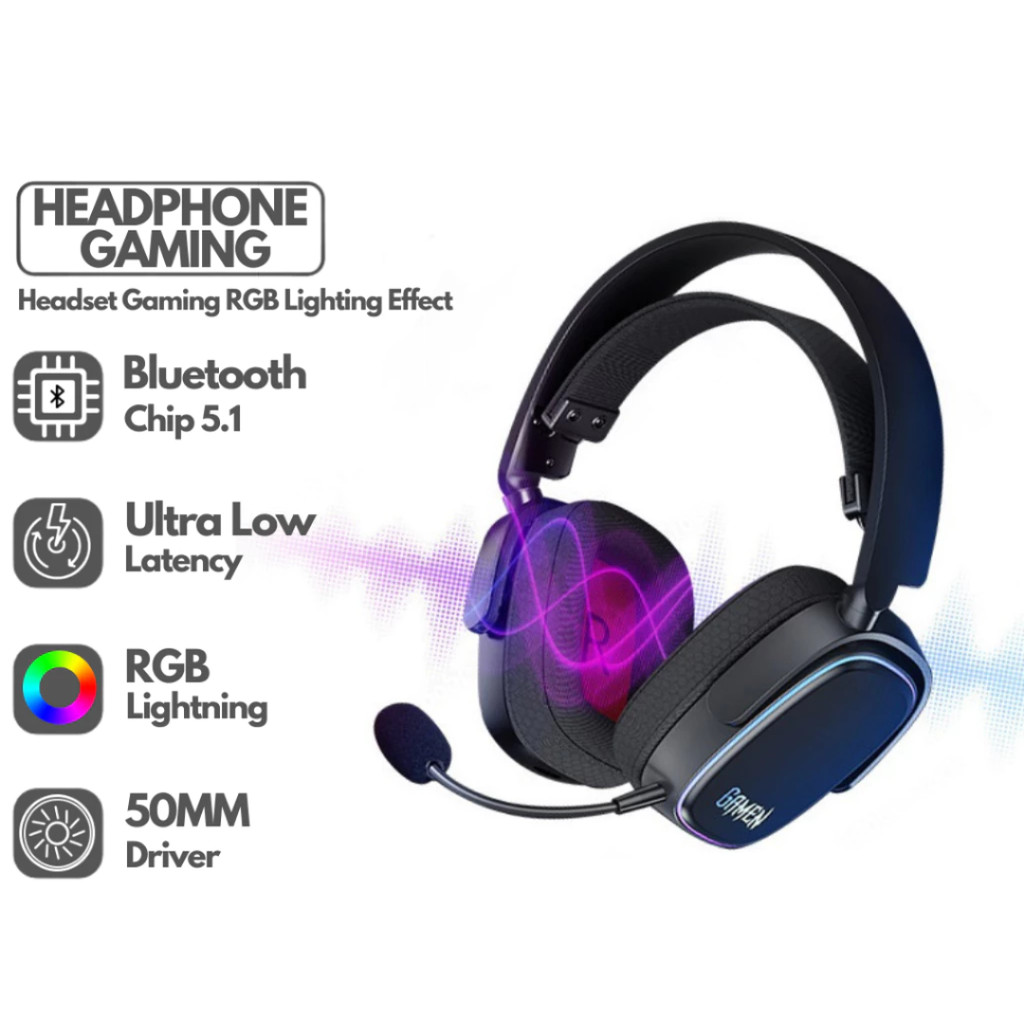 Jual GAMEN Shadow Gaming Wireless Headphone Headset Earphone 45 ms Low ...