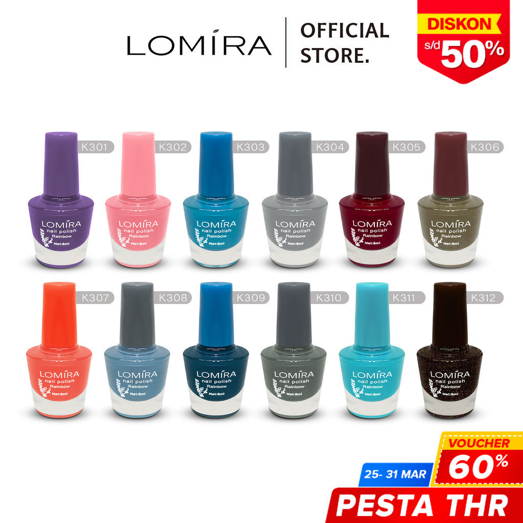 Jual LOMIRA Nail Polish Rainbow Kutek BPOM 8 ML Cat Kuku Long Lasting ...