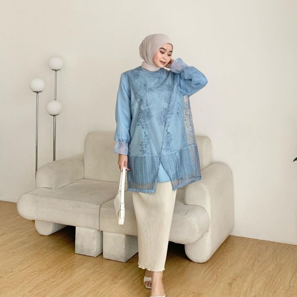 Jual khair_hijab Outer tunik calula brokat kombinasi organza / Outer Tulle Bordir | Shopee Indonesia