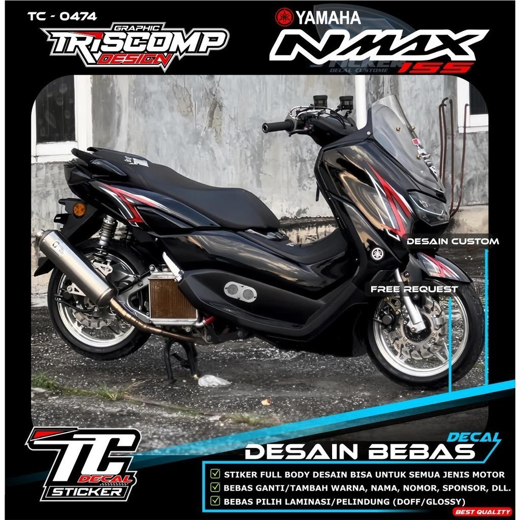 Jual Sticker Motor NMAX Decal fullbody NMAX hitam Motif api Desain ...