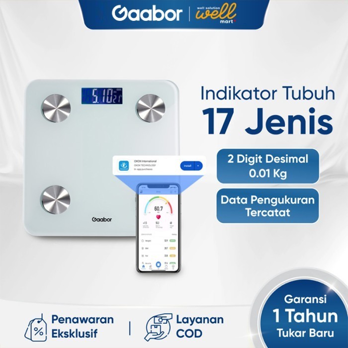 Jual Gaabor Timbangan GWS-M02A Badan Digital Pengukur Kadar Lemak BMI Otot Smart Body Fat Scale ...