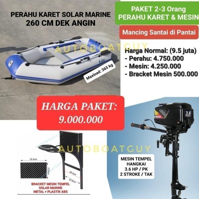Jual Paket Perahu Karet Solar Marine Pvc Mesin Tempel Hangkai 2 3 4 5 Orang | Shopee Indonesia