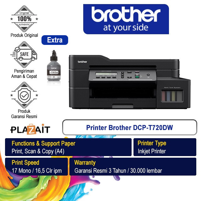 Jual Brother Printer Ink Tank DCP-T720DW + Tinta BT-D60BK | Shopee ...