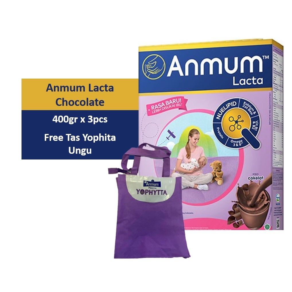 Jual Anmum Lacta Chocolate 400 gr x 3 pcs (Free Tas Yophita Ungu ...