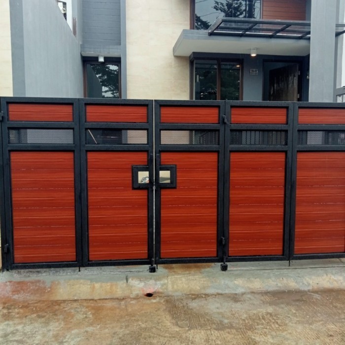 Jual pagar rumah besi minimalis motif kayu modern | Shopee Indonesia