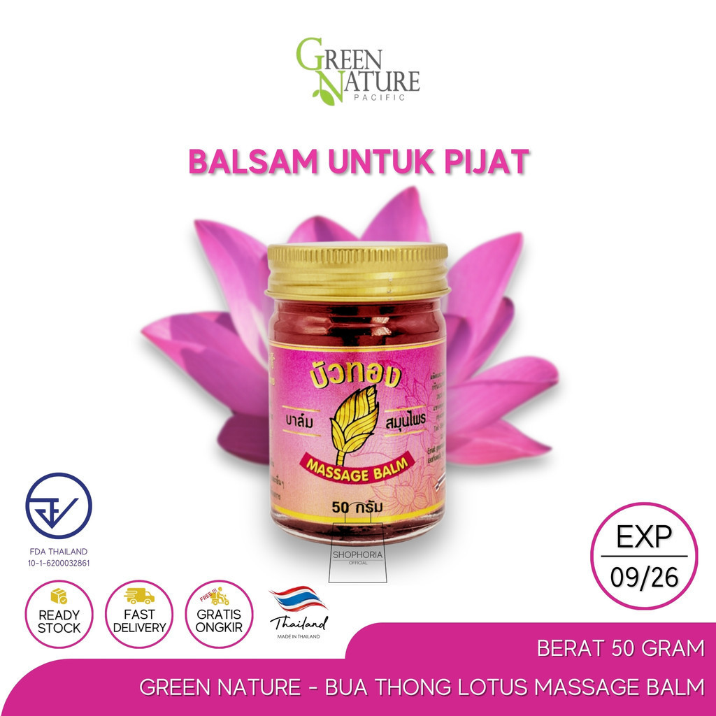 Jual Green Nature Bua Thong Lotus Massage Pink Balm Berat 50 Gram ...