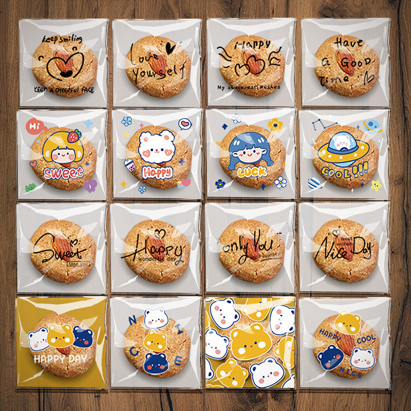 Jual 100PCS PLASTIK COOKIES 4 MOTIF HAPPY PLASTIK KEMASAN PEMBUNGKUS ...