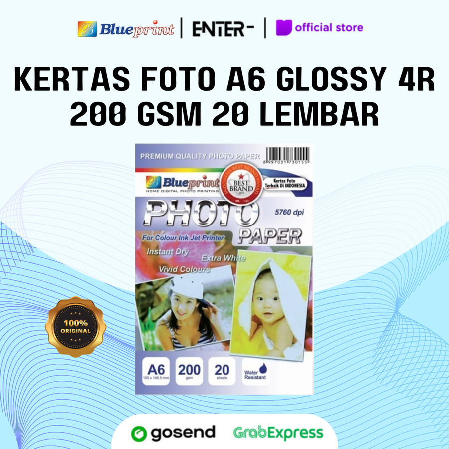 Jual Kertas Foto A6 Glossy Photo Paper 4R BLUEPRINT 200 gsm 20 Lembar | Shopee Indonesia