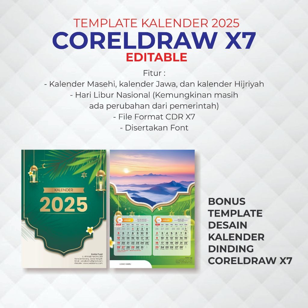 Jual TEMPLATE KALENDER 2025 LENGKAP EDITABLE JAWA HIJRIYAH FORMAT CDR ...