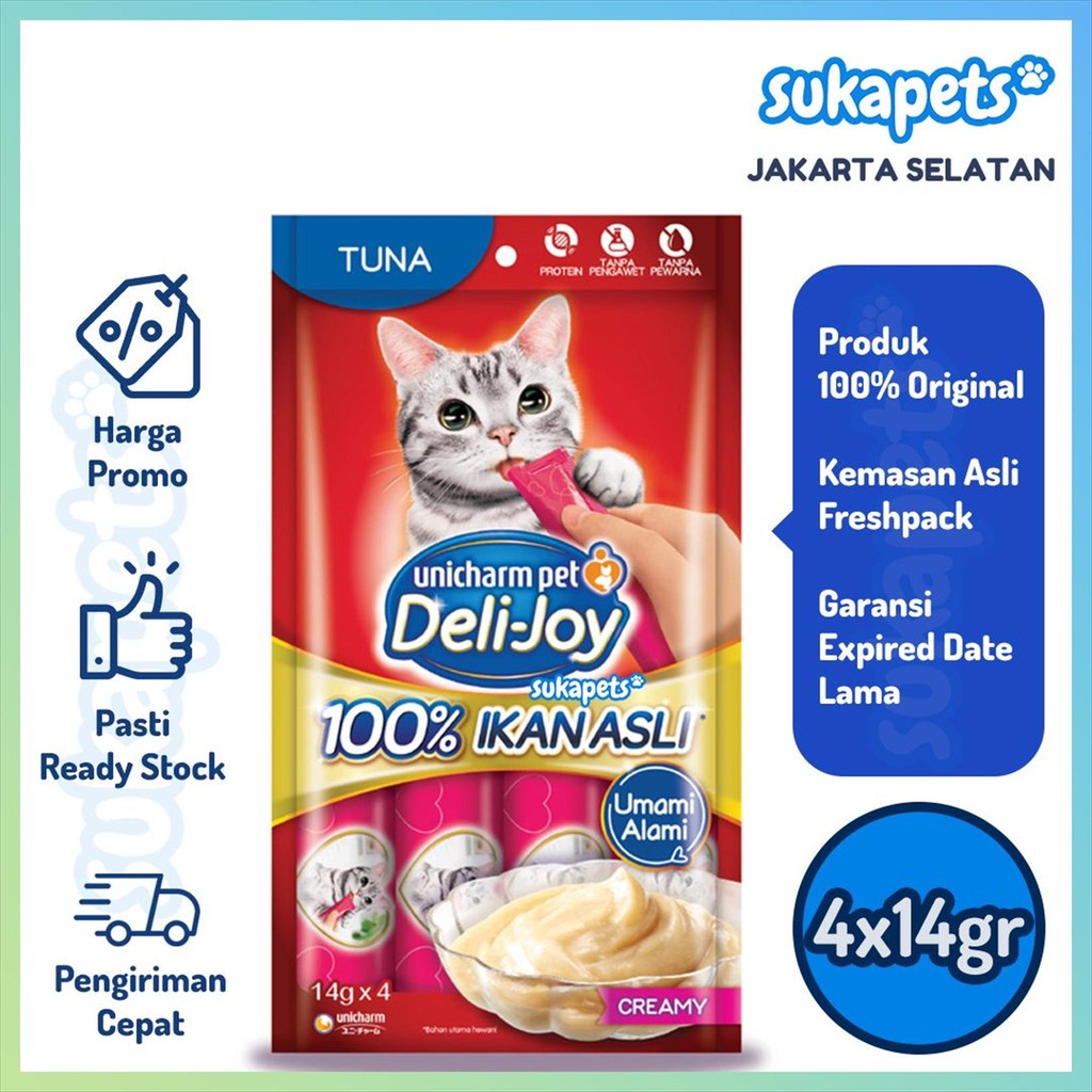 Jual Unicharm Deli Joy Creamy Snack Kucing Rasa Tuna 4x14gr | Shopee ...