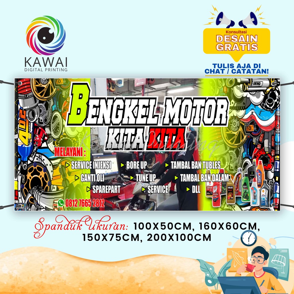 Jual Spanduk Banner MMT Bengkel Motor melayani servis, Ganti oli DLL ...