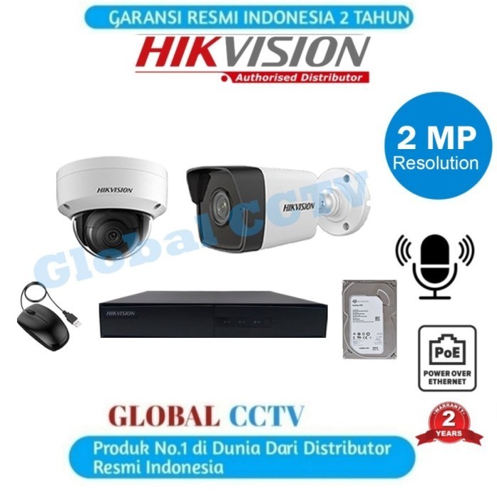 Jual Paket IP Camera Hikvision CCTV 2 Camera Nvr 4Channel 2MP Audio ...