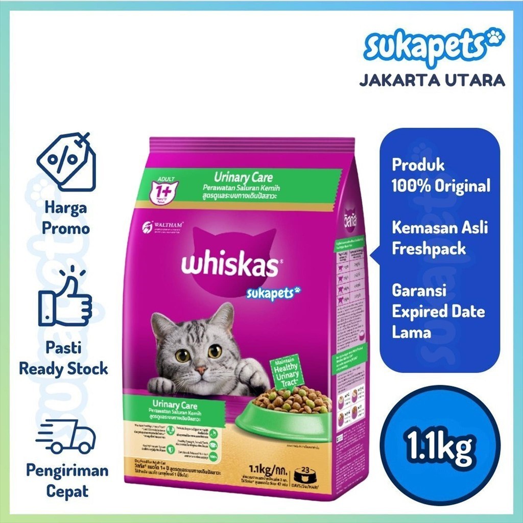 Jual Whiskas Adult Cat Urinary Care Makanan Kucing Kering 1.1kg ...