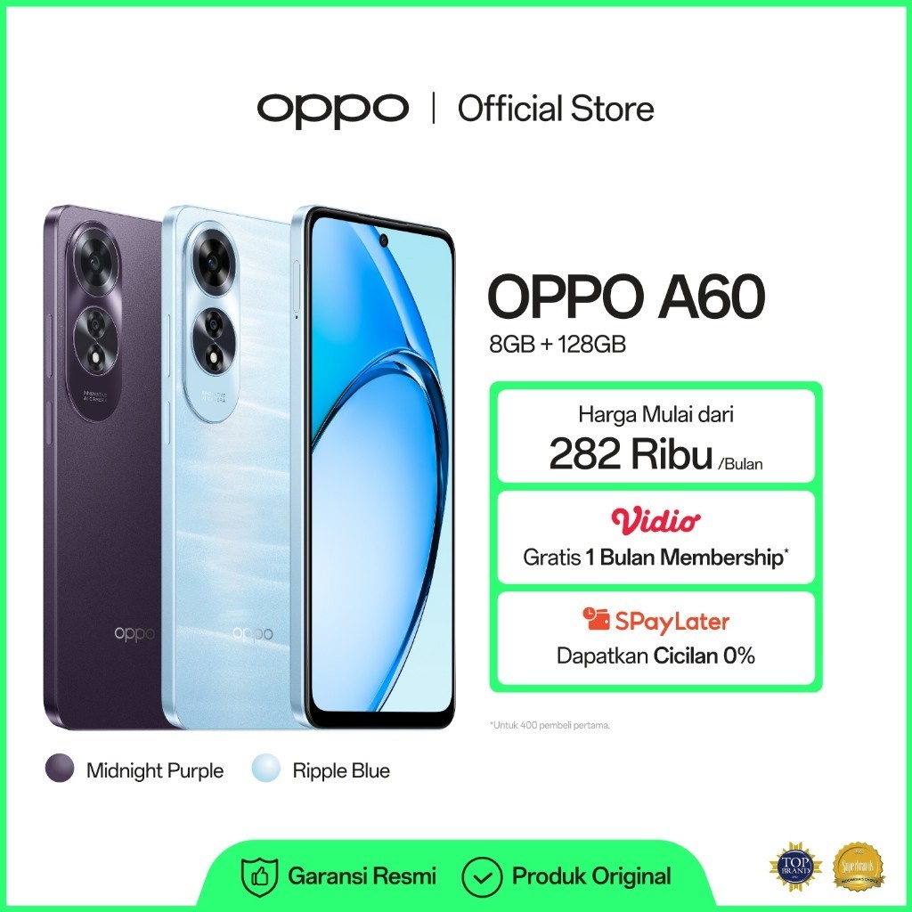 Jual (HANYA DI SHOPEE) OPPO A60 8GB+8GB/128GB [Military-Grade Shock ...