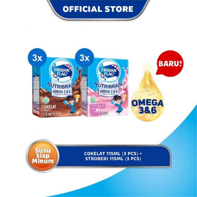 Jual Frisian Flag Omega Susu UHT Chocolate + UHT Strawberry 115ml x 3 pcs | Shopee Indonesia