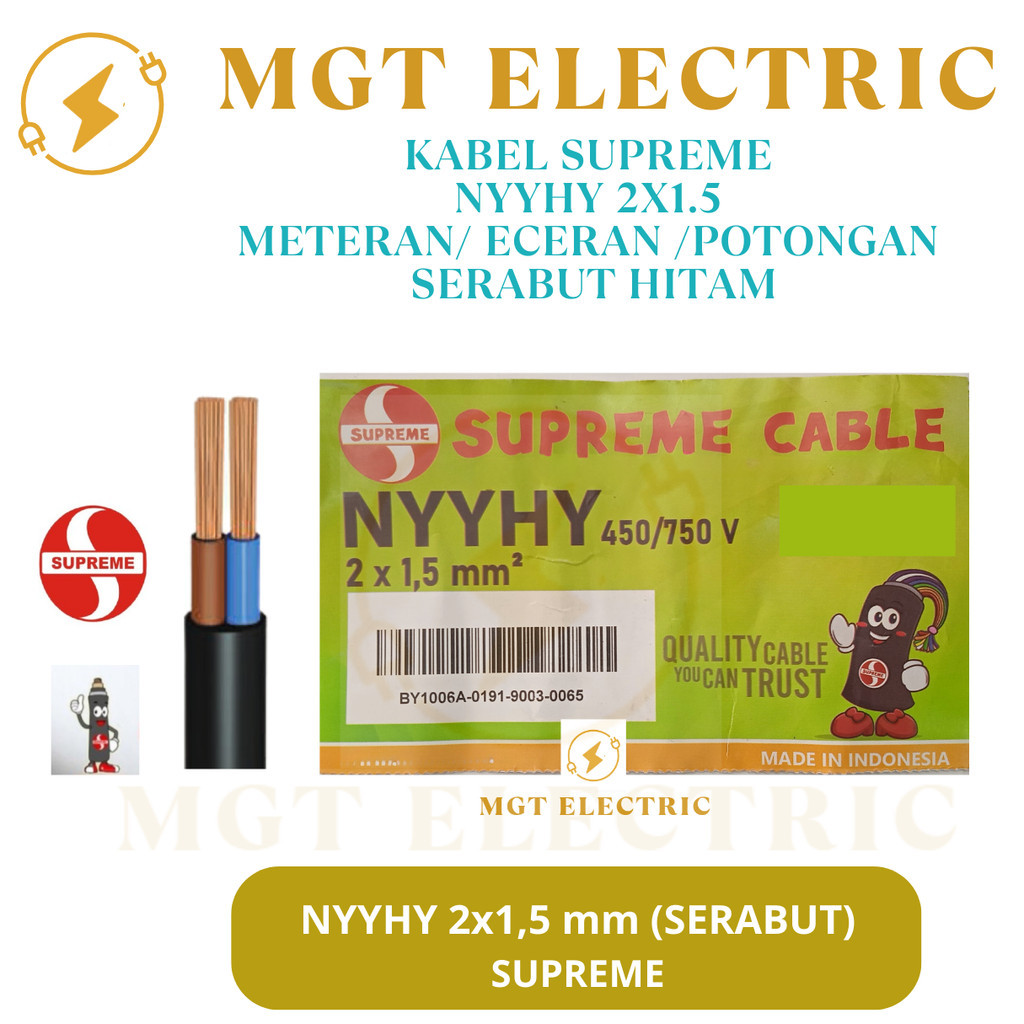 Jual KABEL SUPREME NYYHY 2X1.5MM SERABUT HITAM 2X1,5 MM ECERAN METERAN | Shopee Indonesia