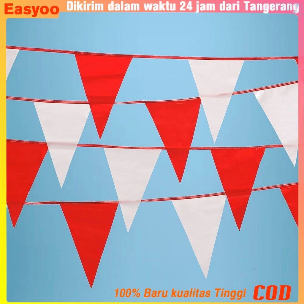 Jual 80 Meter 150Pcs Bendera Merah Putih Bendera Kain Segitiga Bendera Hias Festival COD ...