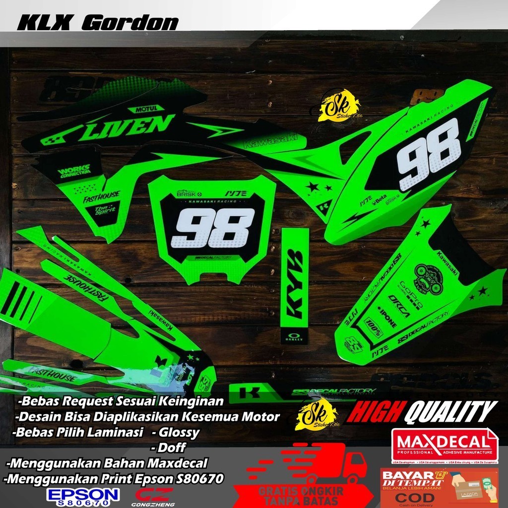 Jual 225 DECAL STICKER FULLBODY MOTOR KLX GORDON VARIASI MOTIF DESAIN ...