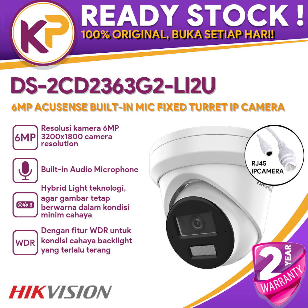 Jual HIKVISION DS-2CD2363G2-LI2U 6MP ACUSENSE SMART HYBRID LIGHT BUILT-IN MIC TURRET IP CAMERA ...