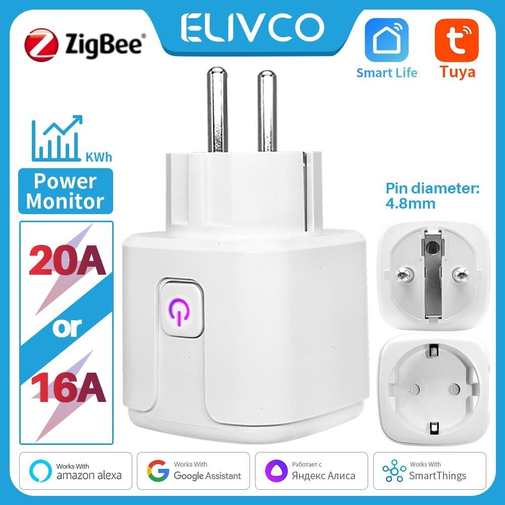 Jual Tuya Smart Plug Zigbee EU 16A/20A Smart Socket With Power Monitor ...