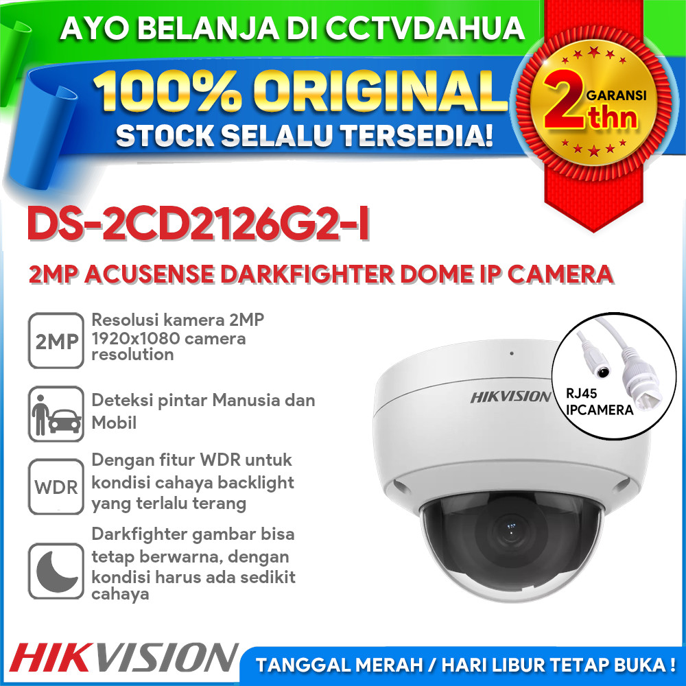 Jual HIKVISION DS-2CD2126G2-I 2MP H265 ACUSENSE DARKFIGHTER WDR DOME IP CAMERA | Shopee Indonesia