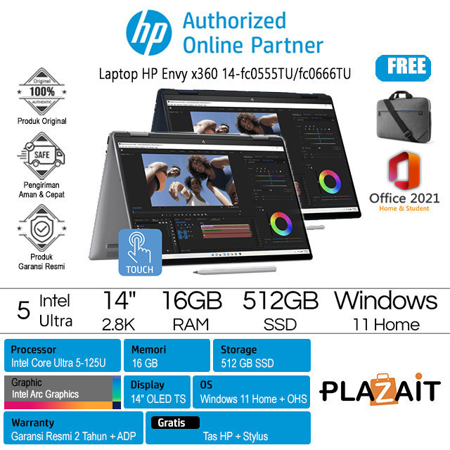 Jual HP Laptop Envy x360 14-fc0555TU fc0666TU /Intel Core Ultra 5-125U/16GB/512GB SSD/Intel Arc ...