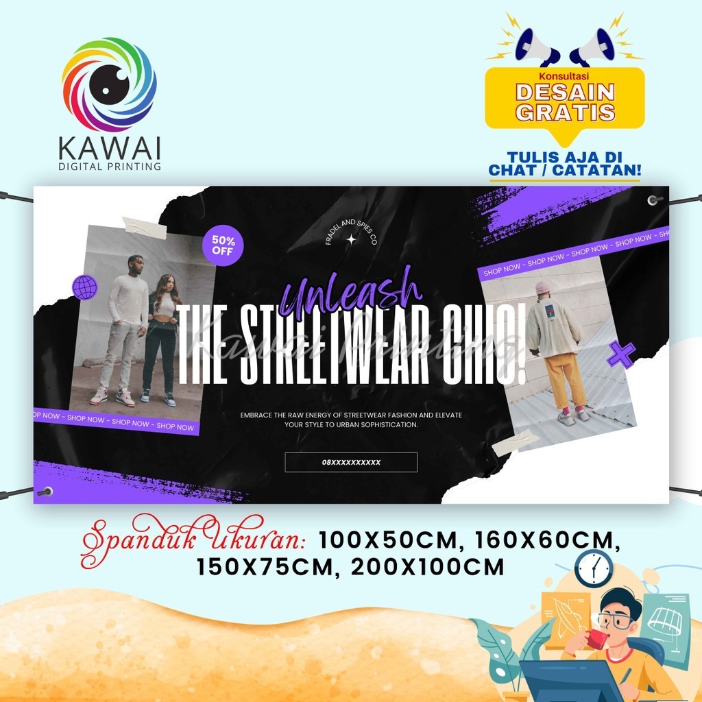 Jual Spanduk Banner MMT Toko Baju Jualan Baju Bisa Ungu Rekuest 200x100 ...