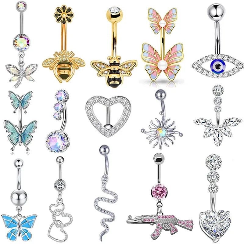 Jual Dainsty Dangled Belly Button Rings Surgical Steel 14G Bar Navel ...
