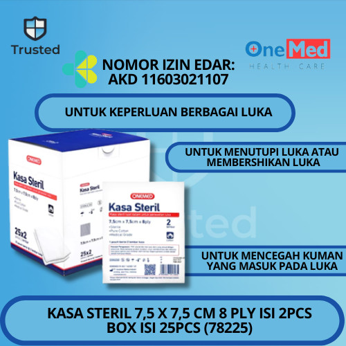 Jual Kasa Steril 7,5 x 7,5 cm OneMed 8 ply Isi 2 Lembar Box isi 25 ...