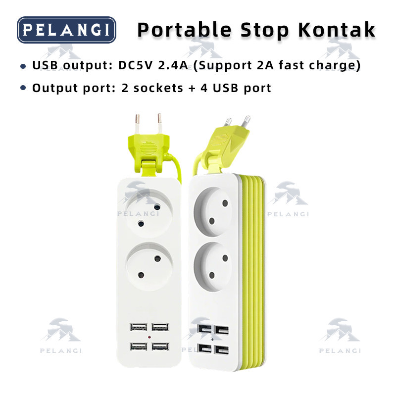 Jual Portable Stop Kontak Travel - 4 USB Port - Kabel 1.5 Meter Stop Kontak Traveling 2 Lubang ...