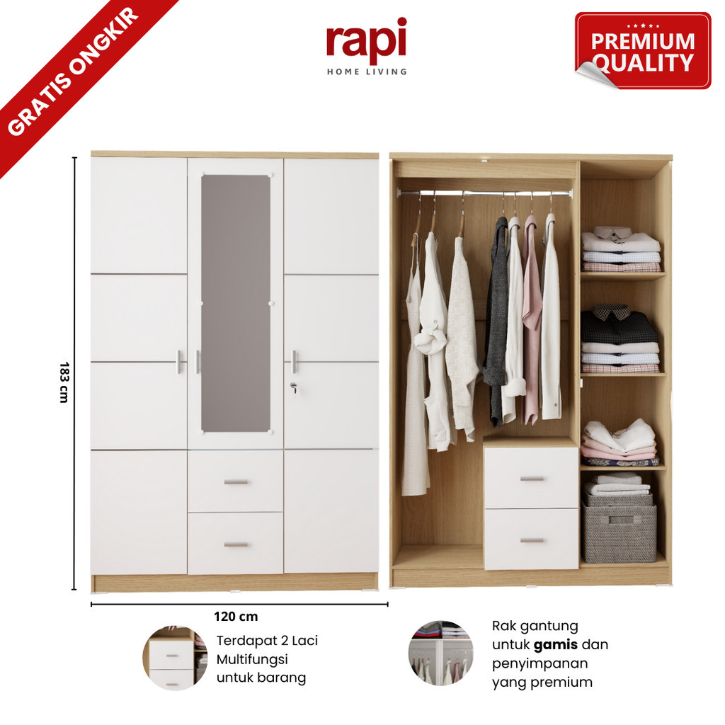 Jual RAPI Lemari Pakaian 3 Pintu / Lemari Rak Baju / Lemari Gamis ...