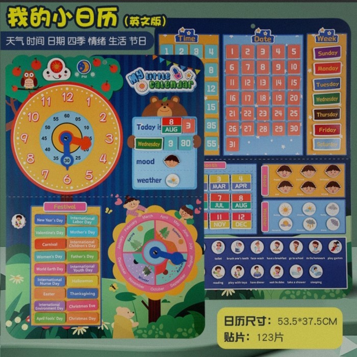 Jual ANDM kalender anak belajar waktu jam cuaca musim mood hari bulan ...