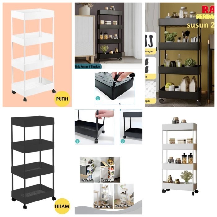 Jual RAK TROLI 4 SUSUN SERBAGUNA RODA PERSEGI | Shopee Indonesia