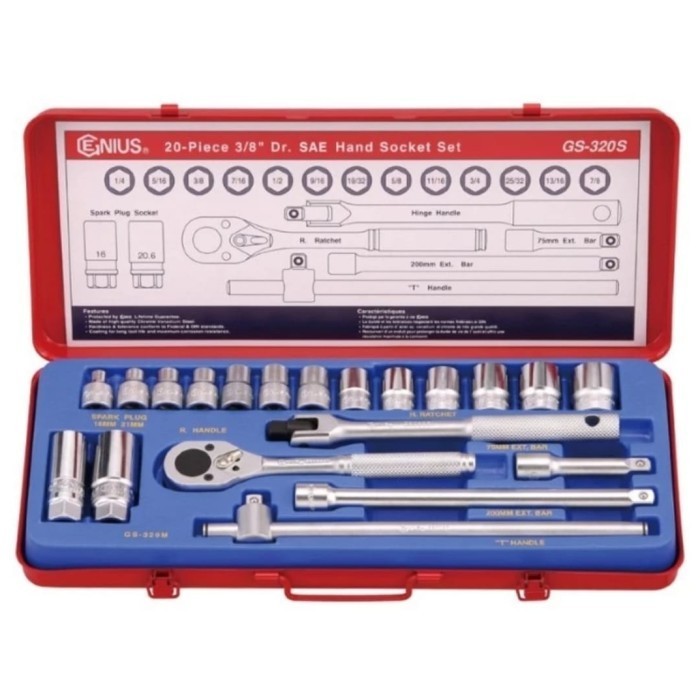 Jual Genius Tools 20 pc hand socket set drive 3/8 ukuran inchi ( GS ...