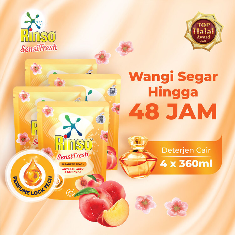 Jual Rinso SensiFresh Detergent Cair Deterjen Wangi Segar 48 Jam Japanese Peach 360 ML X4 ...