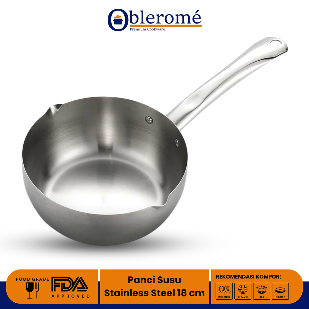 Jual OBLEROME - Sauce Pan Stainless Steel 18 Cm PLATINUM/ Panci Susu ...