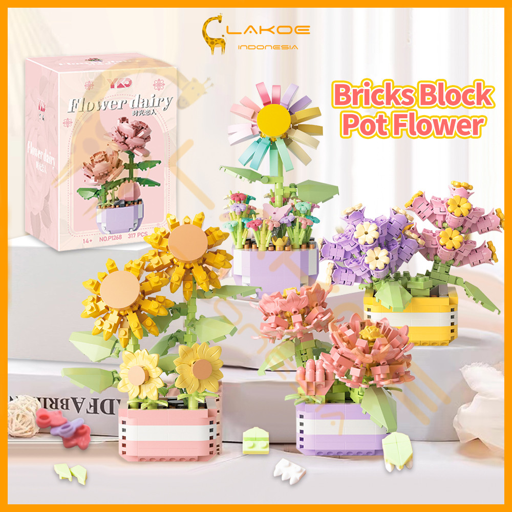 Jual LAKOE Bricks Block Pot Flower Bunga DIY mainan balok buket 3d ...