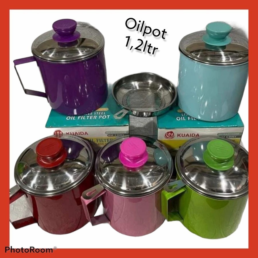 Jual ( AR ) OIL POT Stainless Steel Kitchen Wadah Saringan Minyak ...